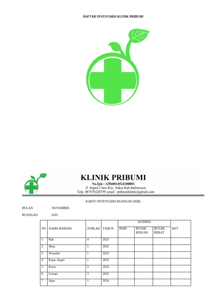 DAFTAR INVENTARIS ALAT MEDIS IGD | PDF