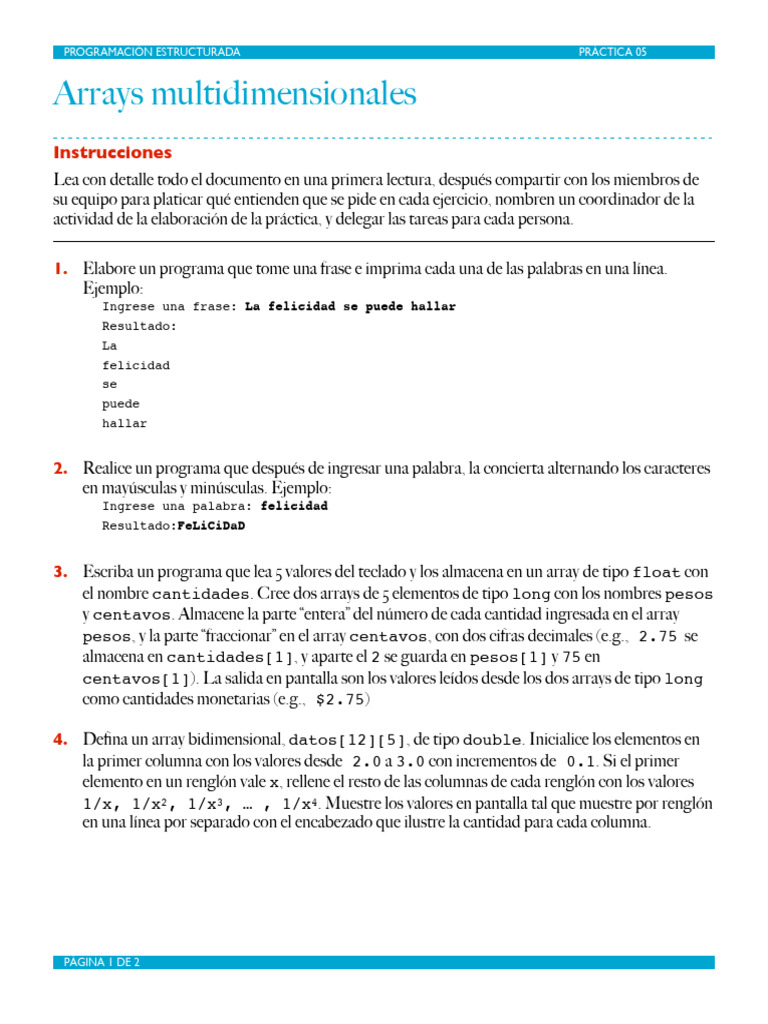 PE - Practica - 05 Arrays Multidimensionales en C | PDF | Programación ...