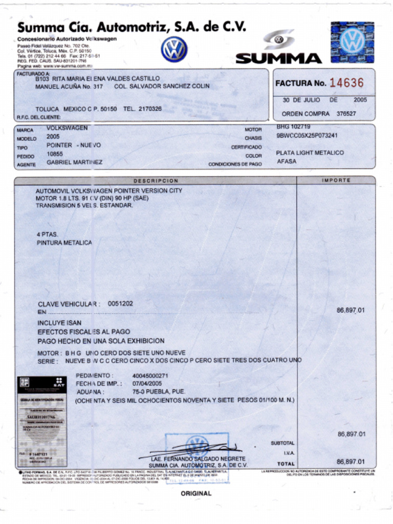Factura VW Nuevo | PDF | Vehículo de motor | Coche