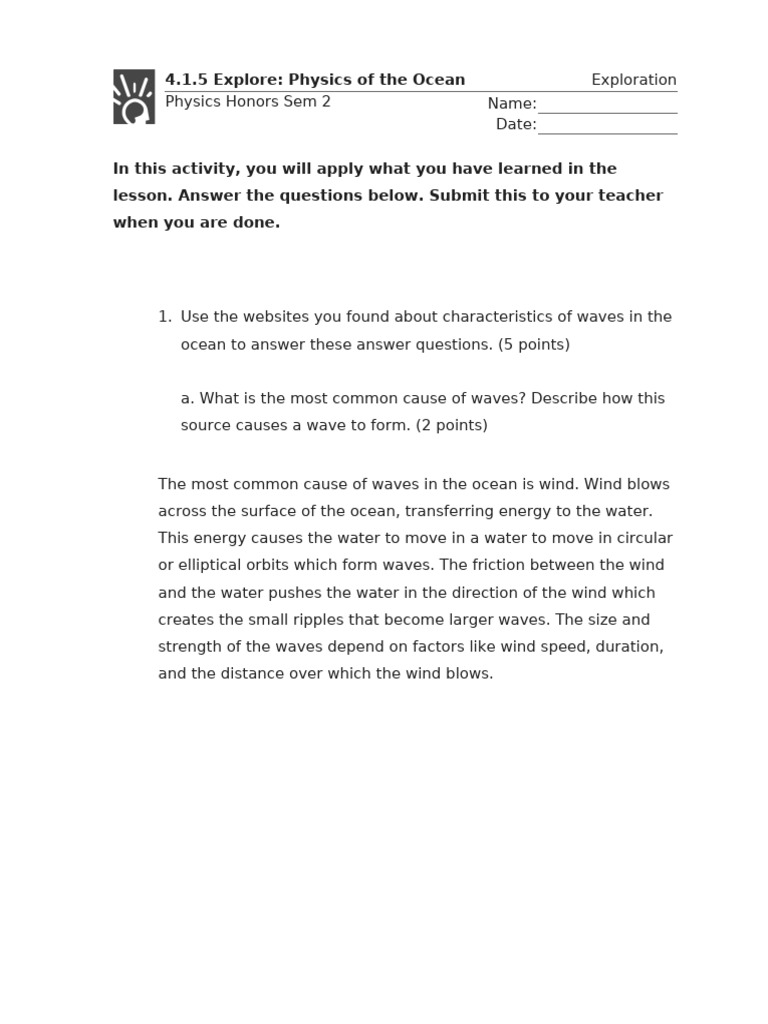 4.1.5 Explore - Physics of The Ocean (Exploration) | PDF | Tsunami | Oceans