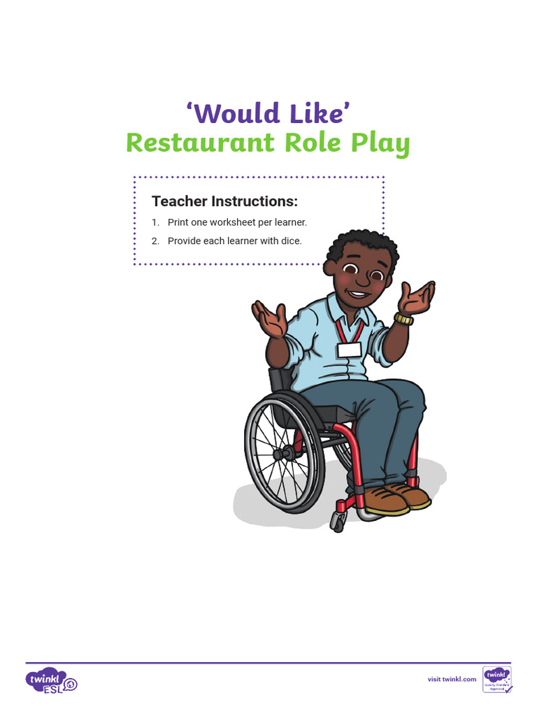 Esl Would Like Restaurant Role Play Worksheet ks1 - Ver - 1 | PDF ...