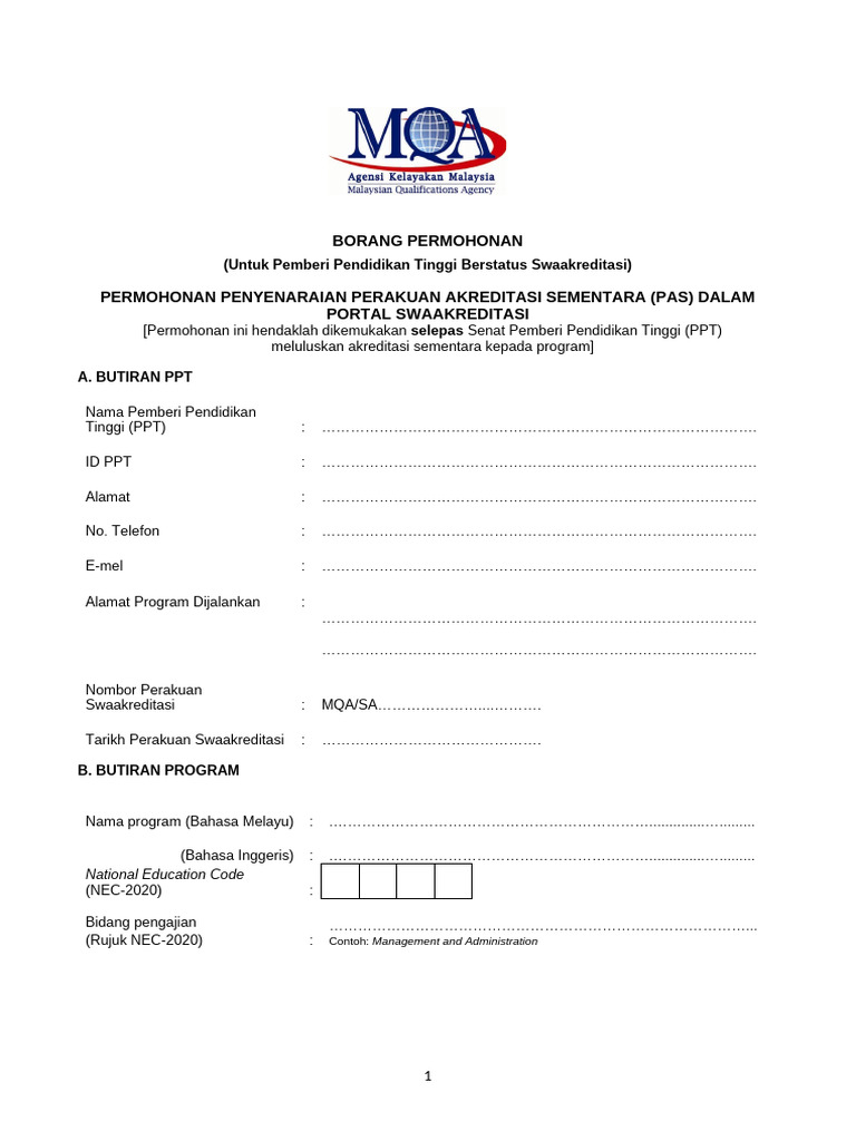 Borang Permohonan Penyenarian Program PSA 2023 | PDF