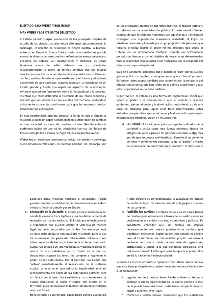 El Estado Max Weber y Bob Jessop | PDF | Estado (política) | Sociedad