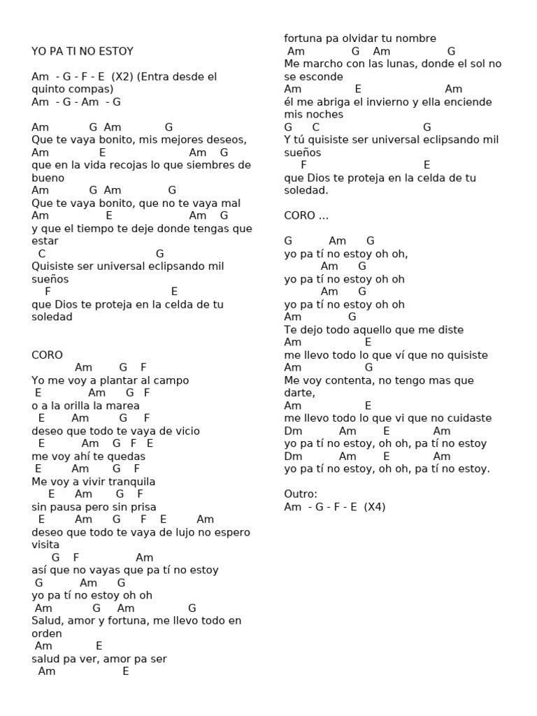 Letra de "Yo Pa Ti No Estoy" | PDF
