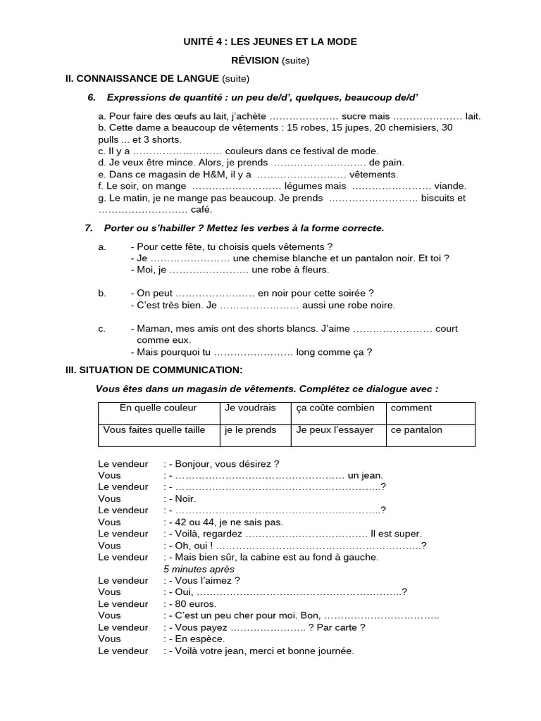 Jeunes et mode : expressions et dialogues | PDF | Vêtements