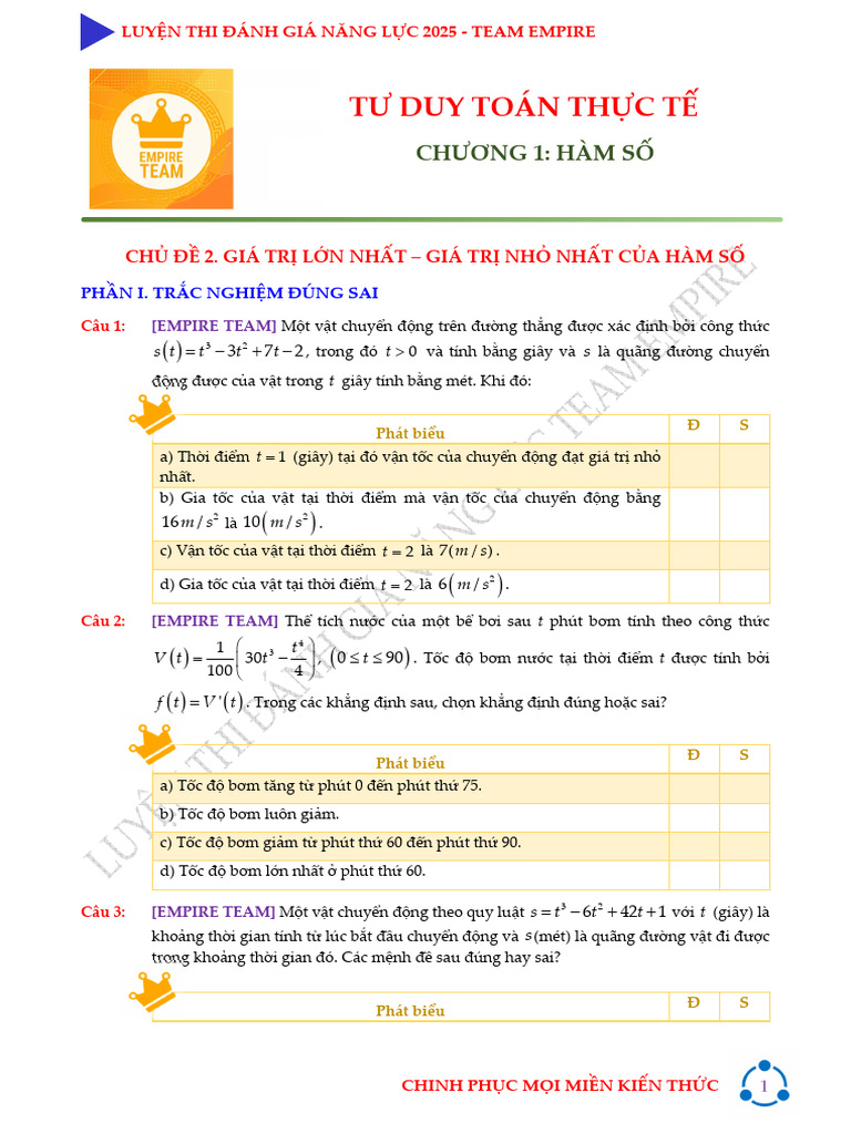 Chủ Đề 2. Max Min Hàm Số | PDF