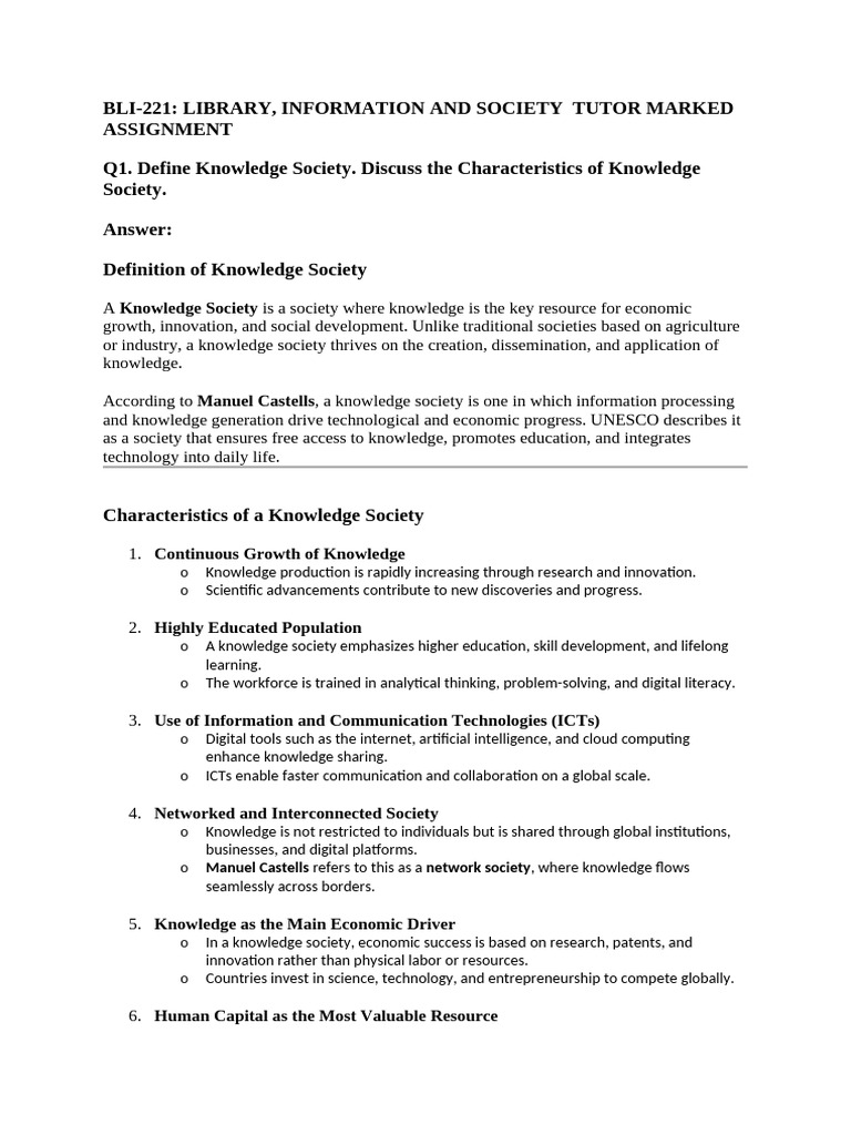 Bli-221 Library, Information and Society Tutor Marked Assignment | PDF | Libraries | Knowledge ...