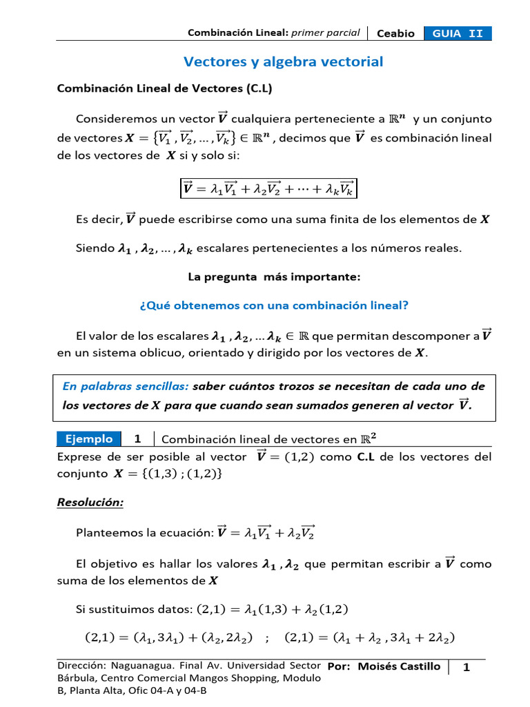 Combinacion-Lineal | PDF | Espacio vectorial | Vector Euclidiano