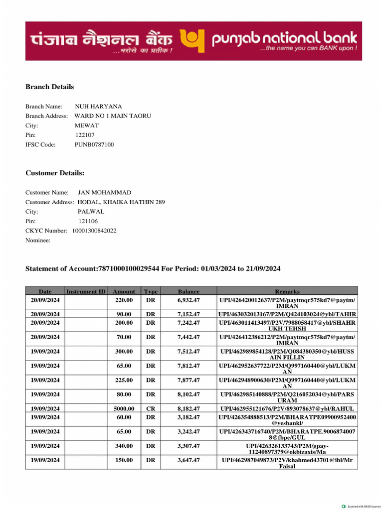 PNB Statement From March To September 2024 | PDF
