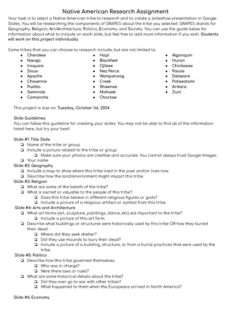 Native+American+Research+Project+Assignment+Sheet | PDF | Native ...
