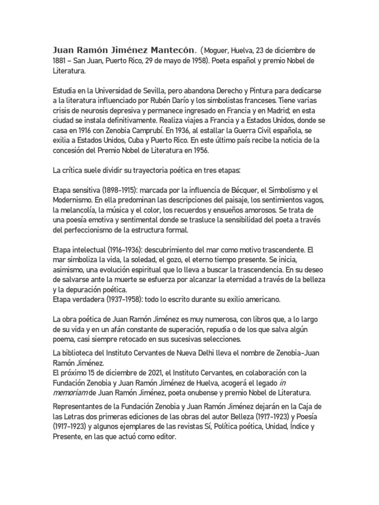 Biografía de Juan Ramón Jiménez | PDF