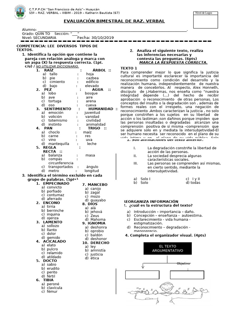 EVALUACIÓN BIMESTRE III RAZ - 5° SEC | PDF