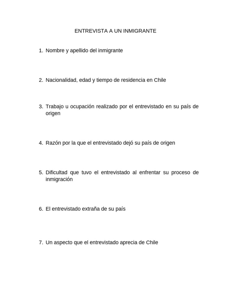 Entrevista a Un Inmigrante | PDF