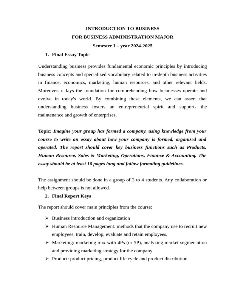 INTRODUCTION TO BUSINESS - Final Assignment - QTKD | PDF | Marketing | Essays