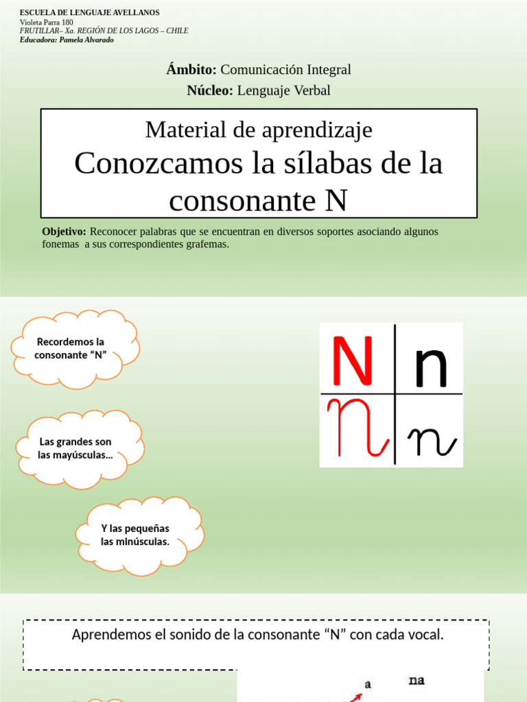 Aprendiendo sílabas con la consonante N | PDF