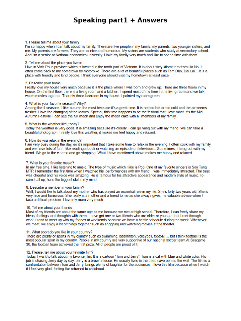 Speaking Part1 + Answers | PDF