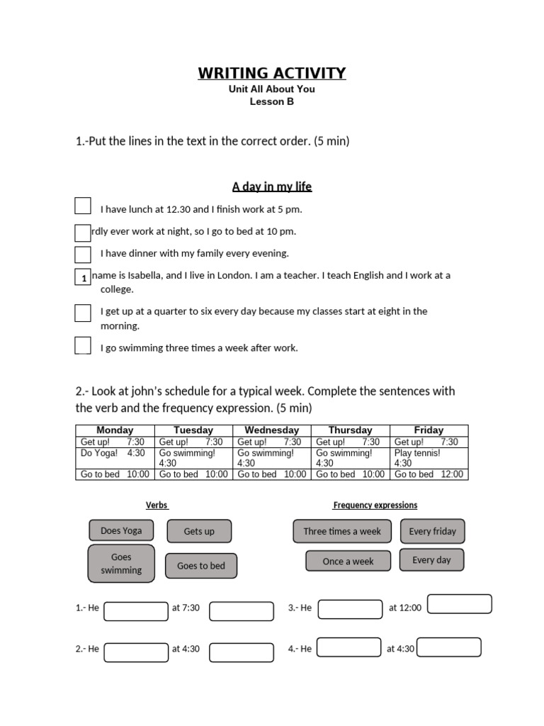 E2 Writing Lesson B Unit All About You Interactive Resources | PDF