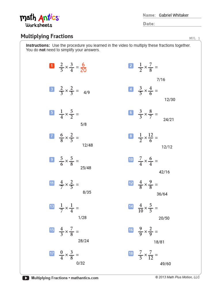 Worksheets MultiplyingFractions | PDF | Multiplication | Mathematics