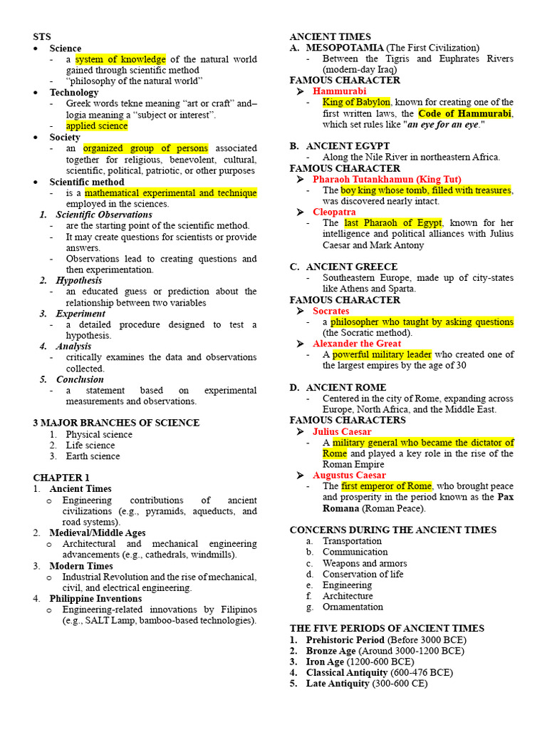 STS prelim rev | PDF | Sumer | Gunpowder