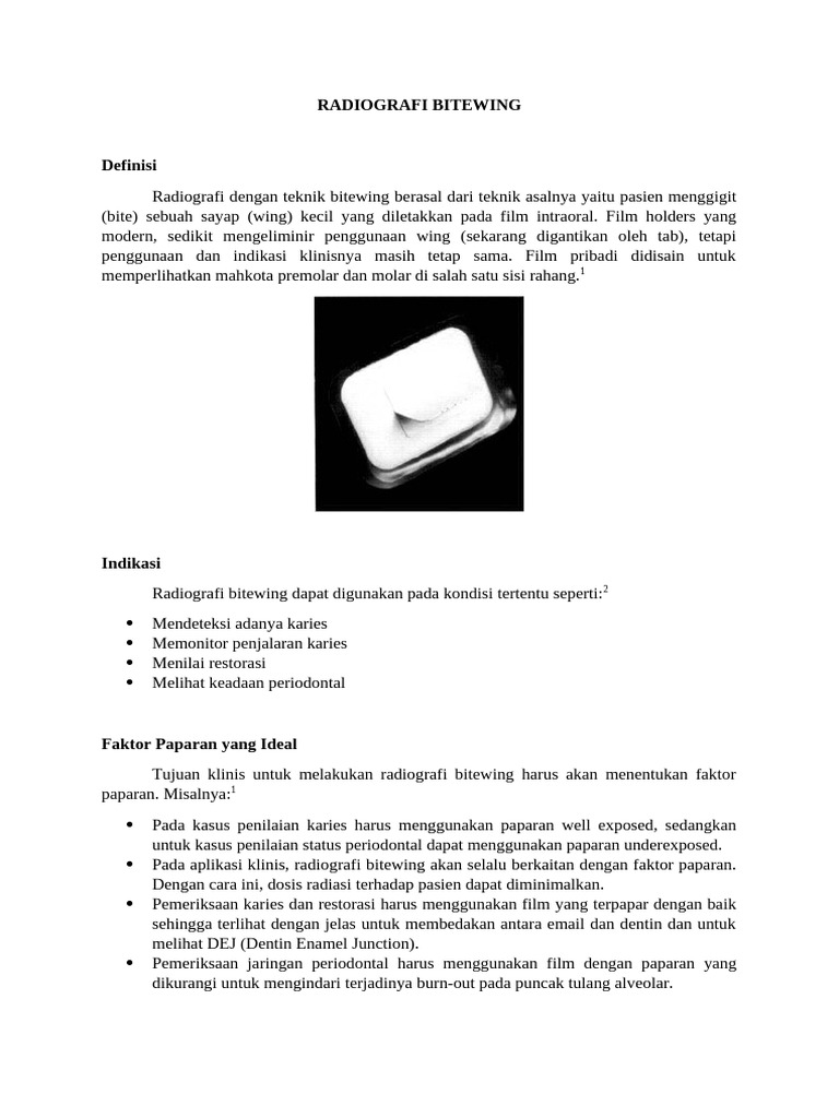 Teknik Radiografi Bitewing dan Indikasinya | PDF