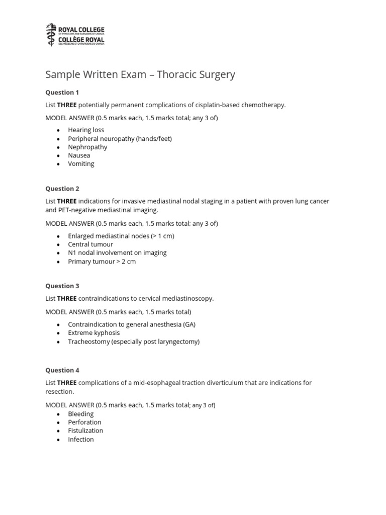 Thoracic Surgery Exam Questions & Answers | PDF