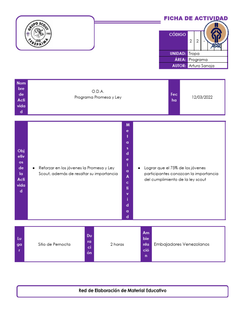 Ficha REME - Promesa y Ley | PDF | Exploración | Recreación al aire libre