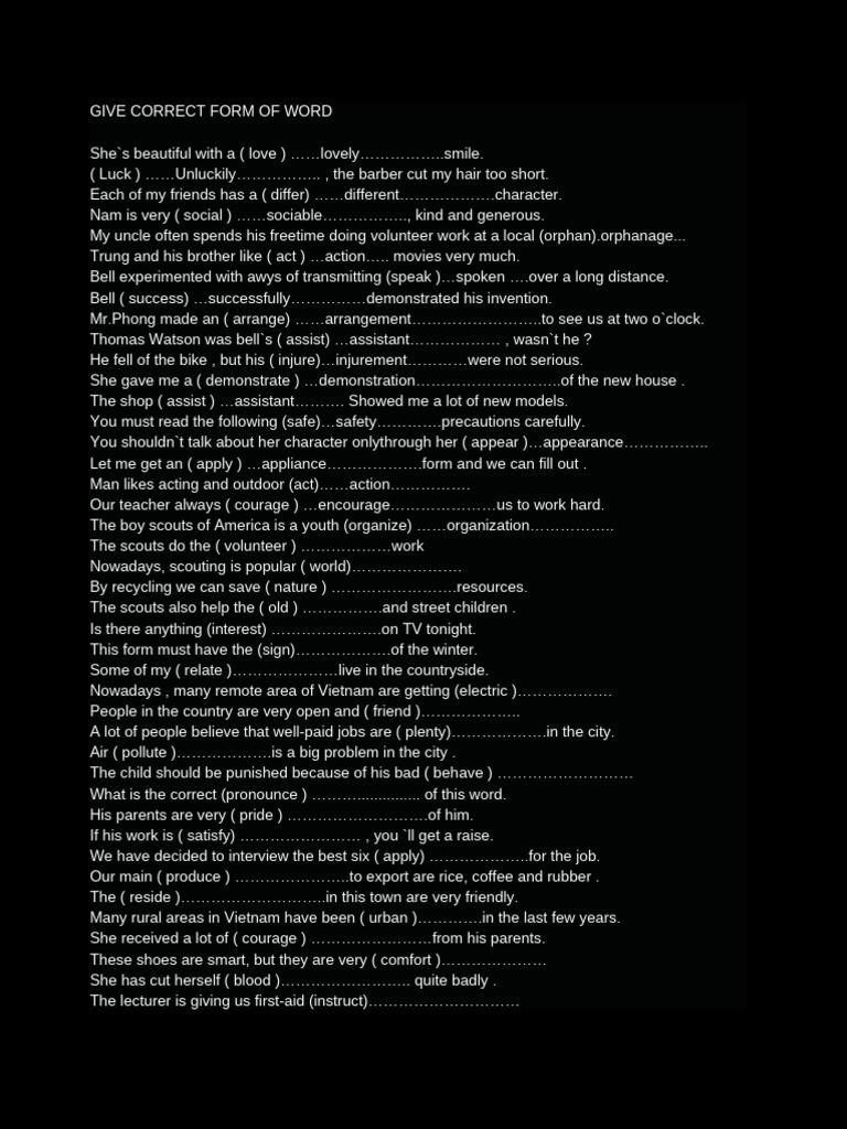 GIVE CORRECT FORM OF WORD | PDF