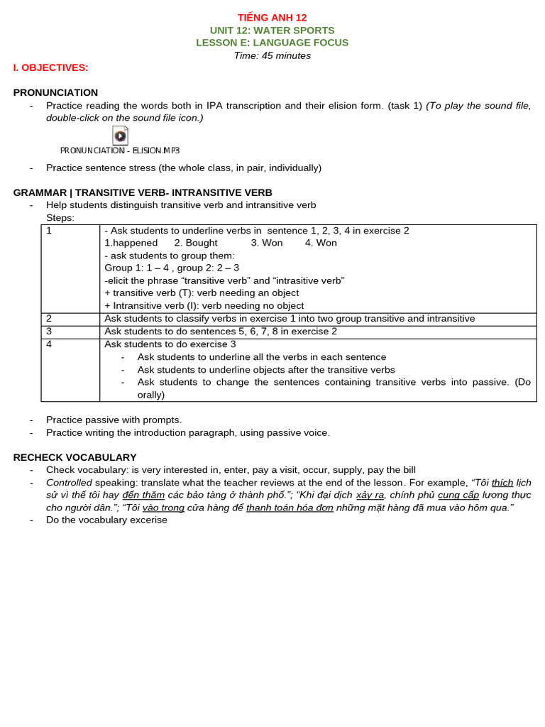 TIẾNG ANH 12 - UNIT 12 LANGUAGE FOCUS - Mr.Nguyen | PDF | Verb | Semantics