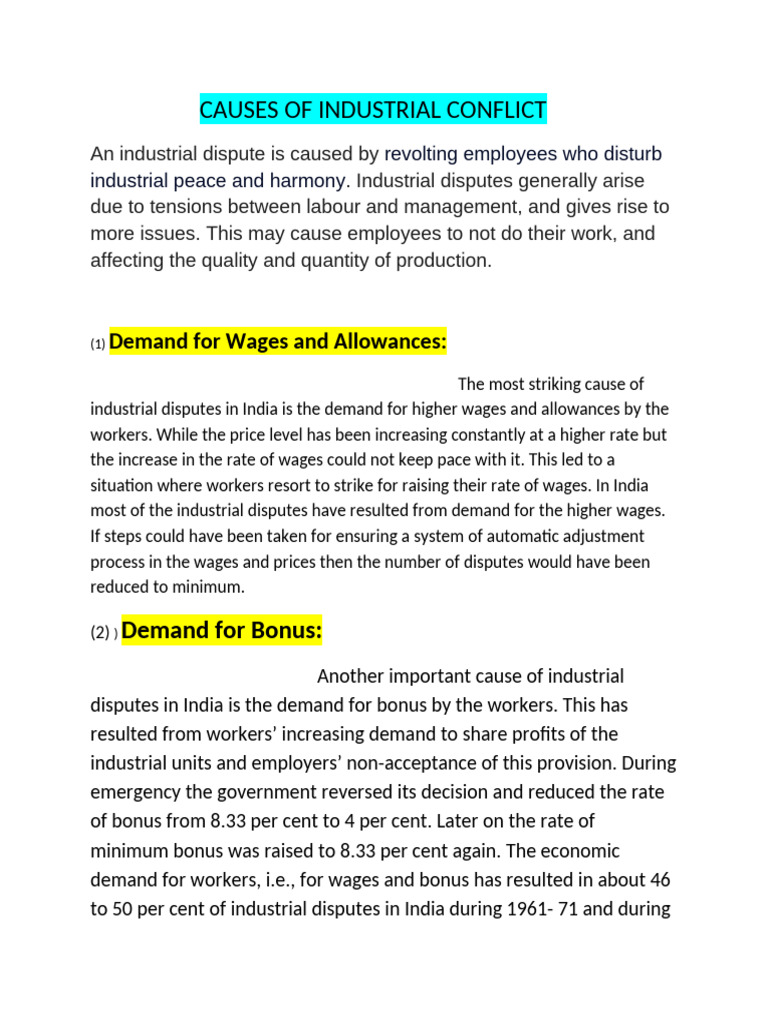 Causes of Industrial Conflict | PDF | Employment | Trade Union