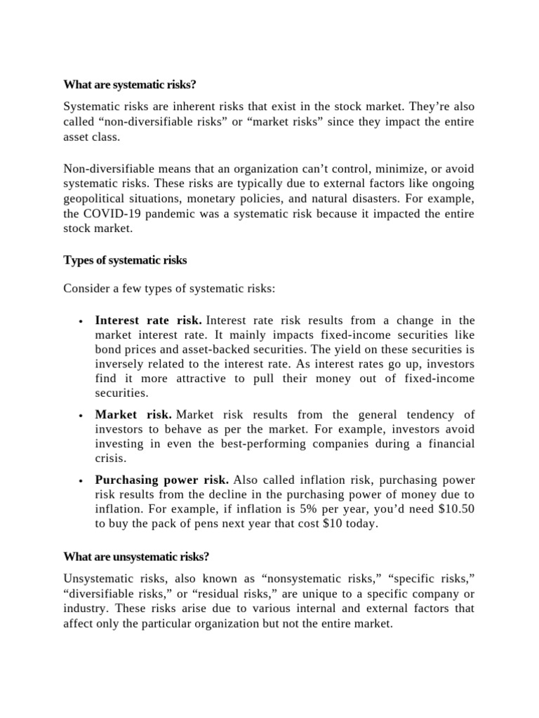 Systematic vs. Unsystematic Risk Explained | PDF | Risk | Uncertainty