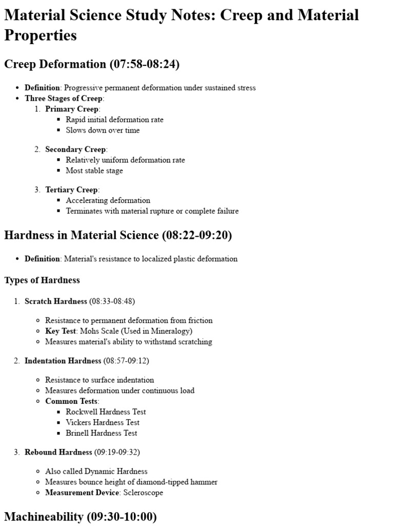Creep Deformation (07:58-08:24) : Three Stages of Creep Primary Creep ...