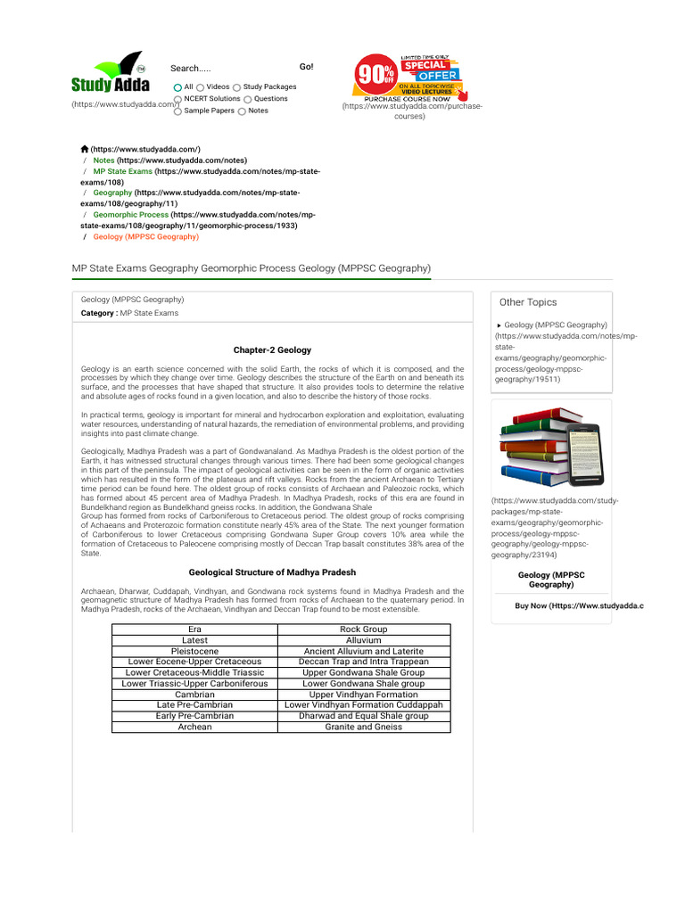 Geological Structure of MP | PDF | Rock (Geology) | Geology
