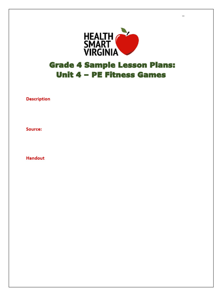 Year 4 PE Fitness Game Plans | PDF