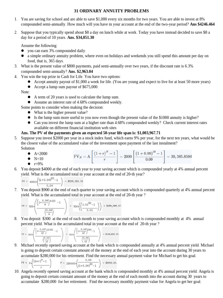 31 Ordnary Annuity Problems | PDF | Present Value | Interest