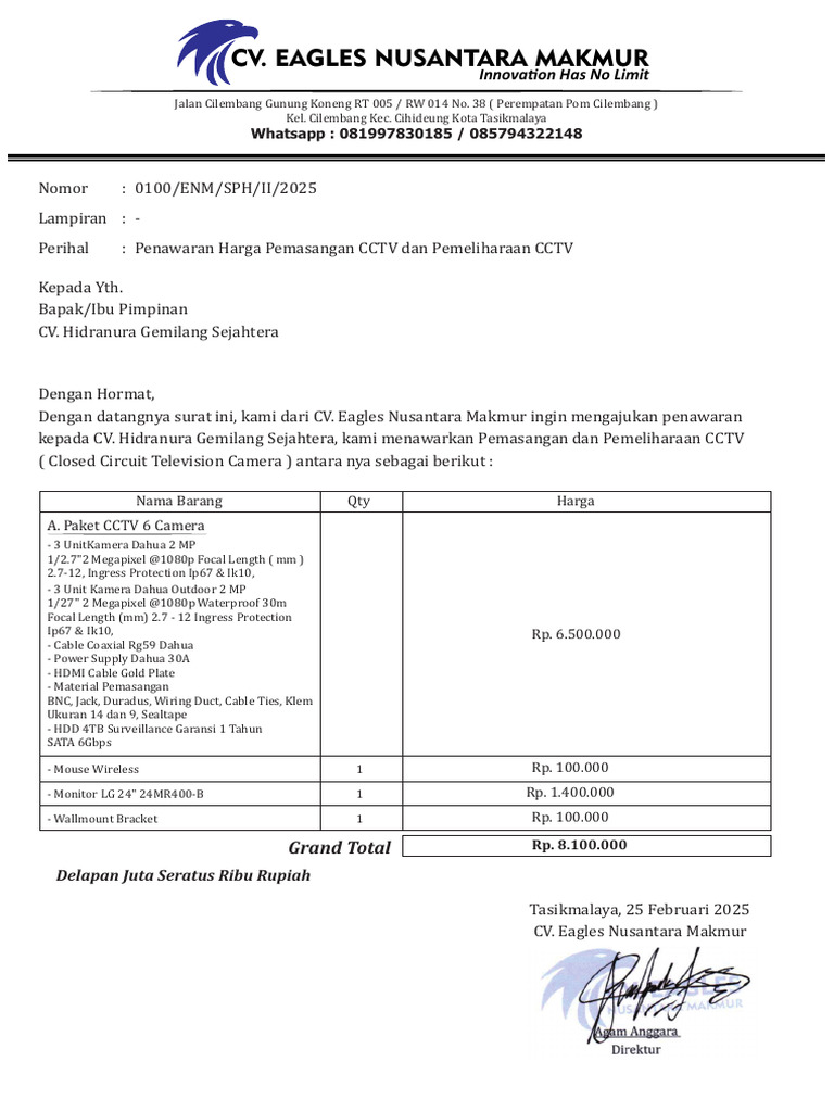Surat Penawaran CCTV | PDF