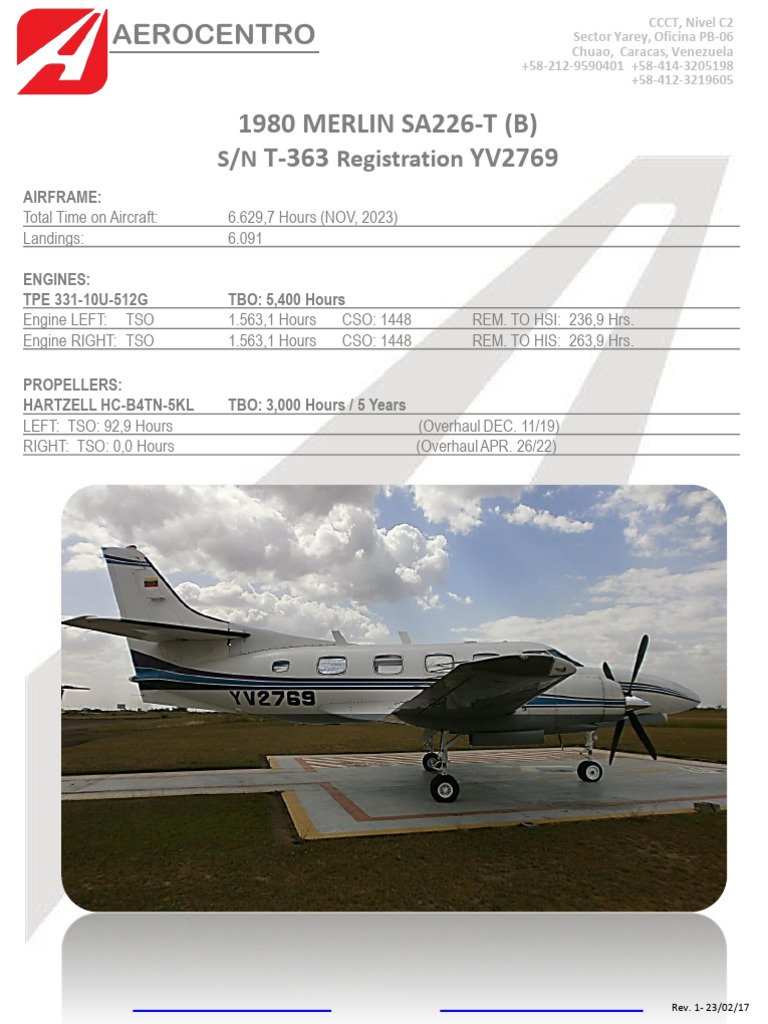 Merlin Sa226-T (B) Yv2769 | PDF | Avionics | Aviation