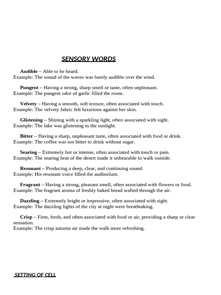Sensory Words for Descriptive Writing | PDF