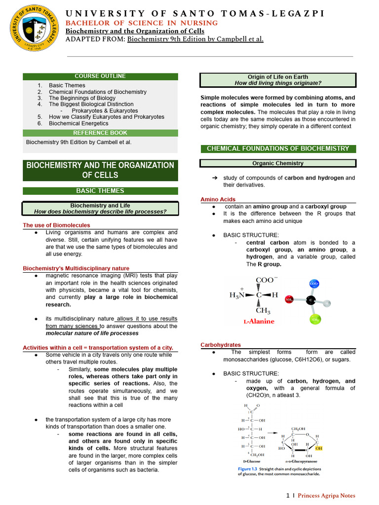 BIOCHEM - Biochemistry & The Organization of Cells | PDF | Biochemistry | Chemistry