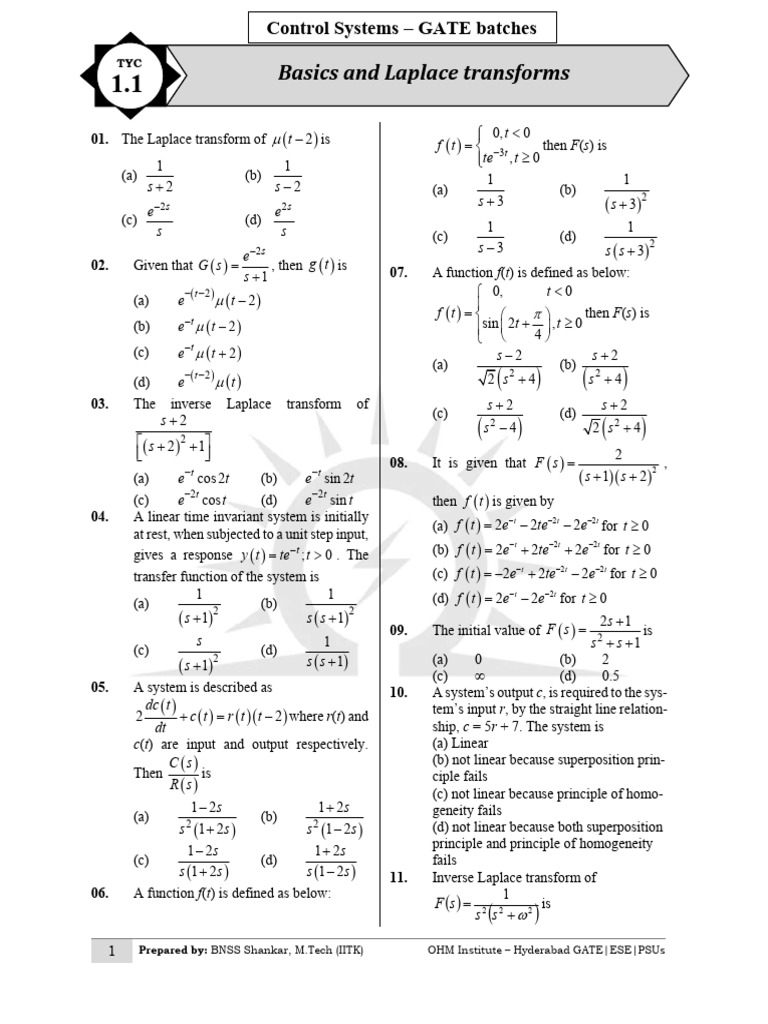 Basics and Laplace Transforms: T S S S S S Ss | PDF | Mathematical Relations | Control Theory