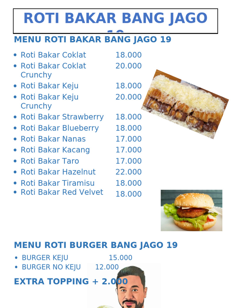 Menu Roti Bakar Bang Yoss | PDF