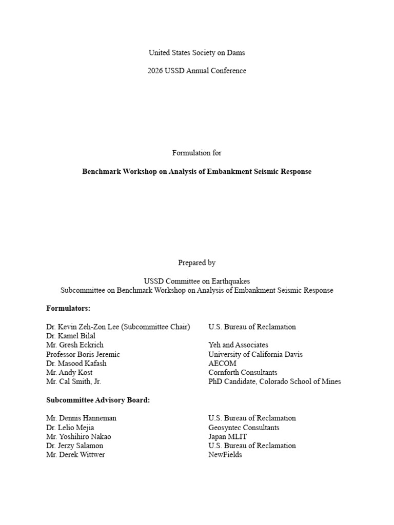 Formulation - USSD Benchmark Workshop On Analysis of Embankment Seismic ...