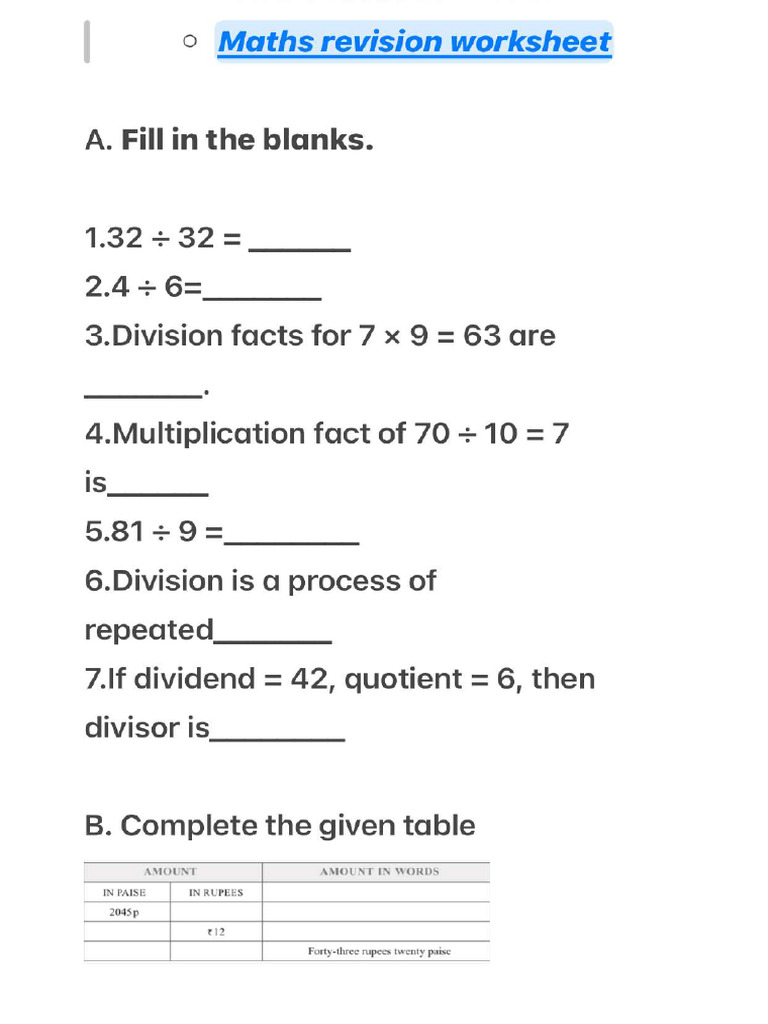 Maths revision worksheet _ic1286190 | PDF