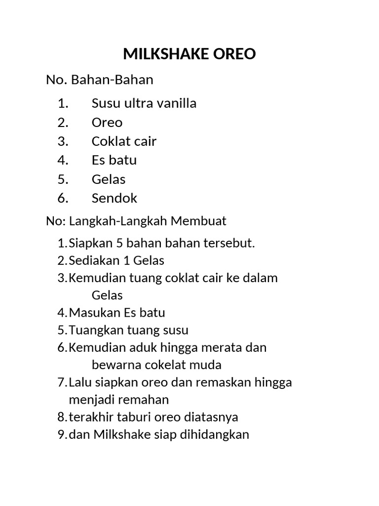 Resep Milkshake Oreo | PDF