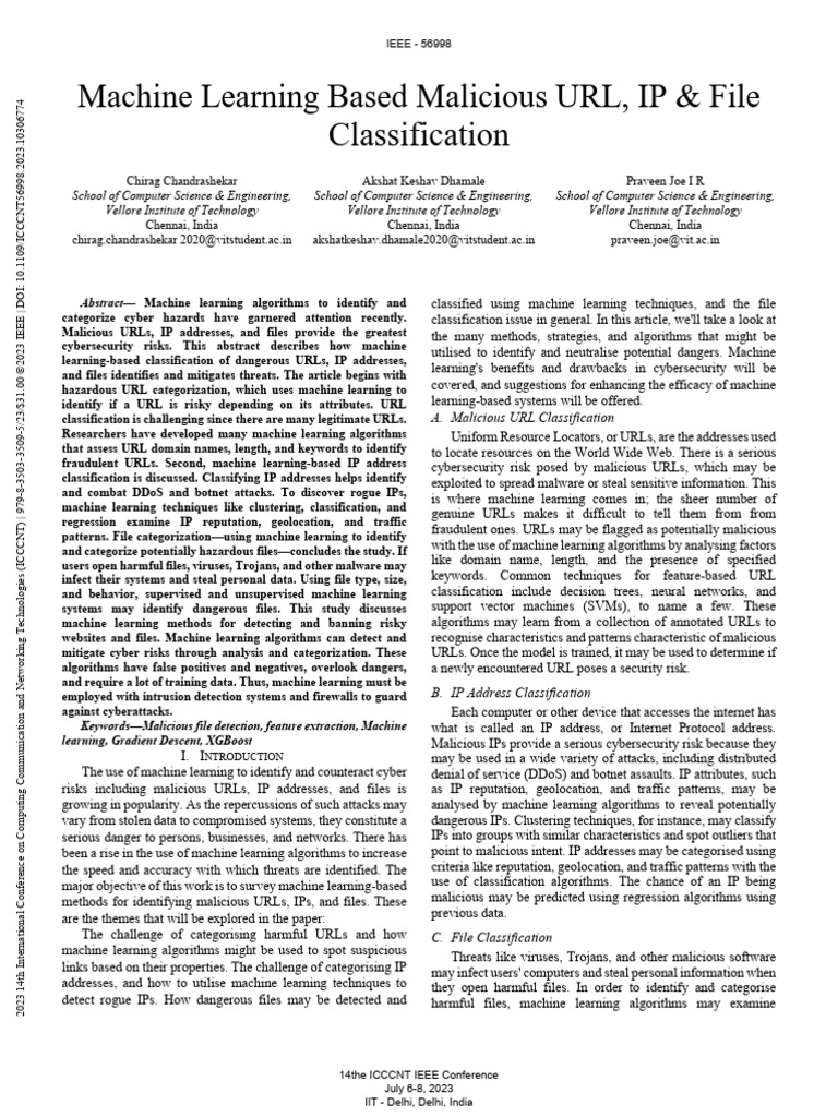 Machine_Learning_Based_Malicious_URL_IP_amp_File_Classification | PDF | Malware | Machine Learning
