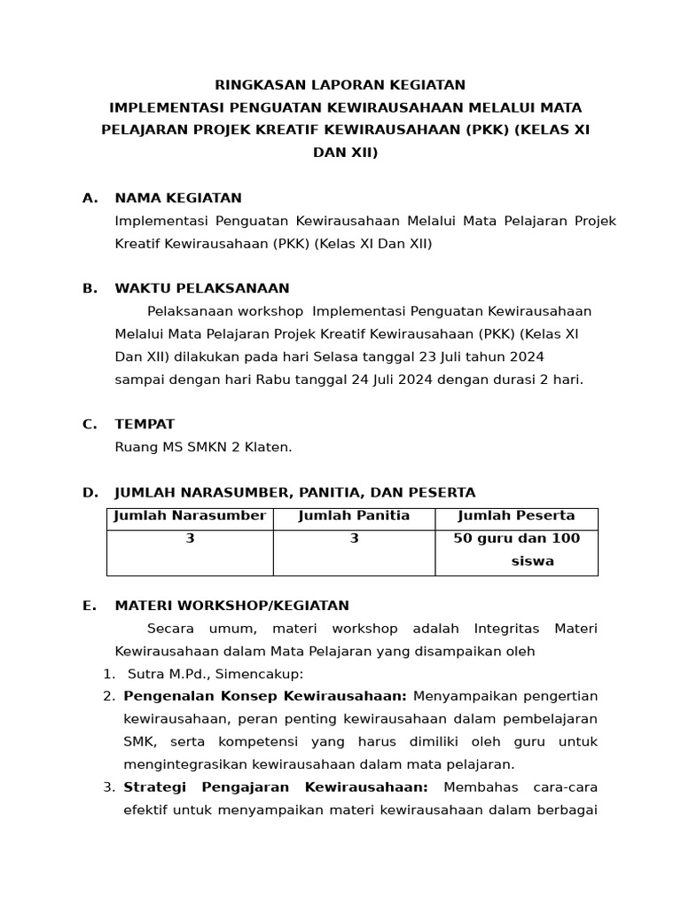 Format Ringkasan Laporan Kegiatan | PDF