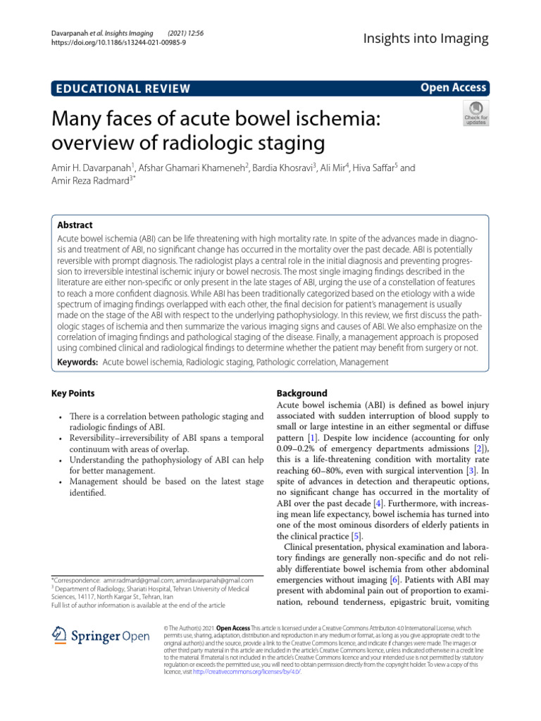 Many Faces of Acute Bowel Ischemia Overview of Rad | PDF | Thrombosis | Ischemia