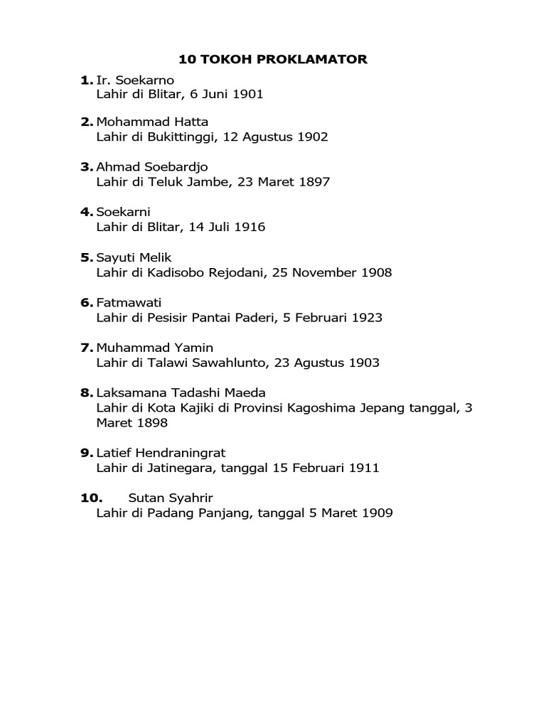 10 Tokoh Proklamator Indonesia | PDF