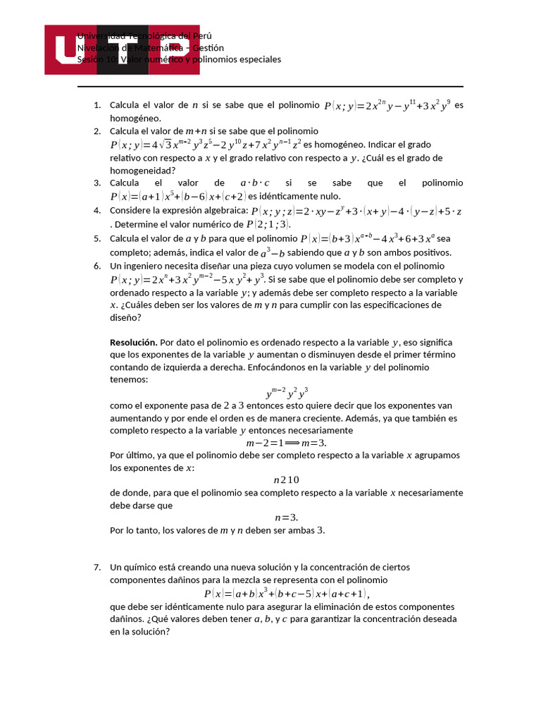 Ejercicios de Polinomios y Homogeneidad | PDF | Variable (Matemáticas ...