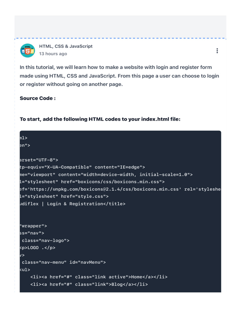 How To Make A Website With Modern Login and Register Form Using HTML ...