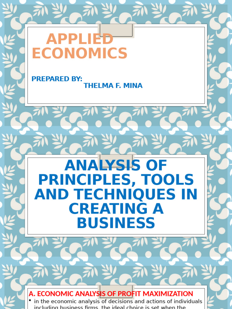 APPLIED ECONOMICS Analysis of Principles Tools and Techniques | PDF | Profit (Economics ...